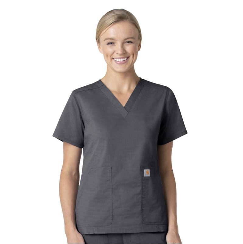 Women's Rugged Flex® Ripstop V-Neck Scrub Top | Dark Pewter | Carhartt